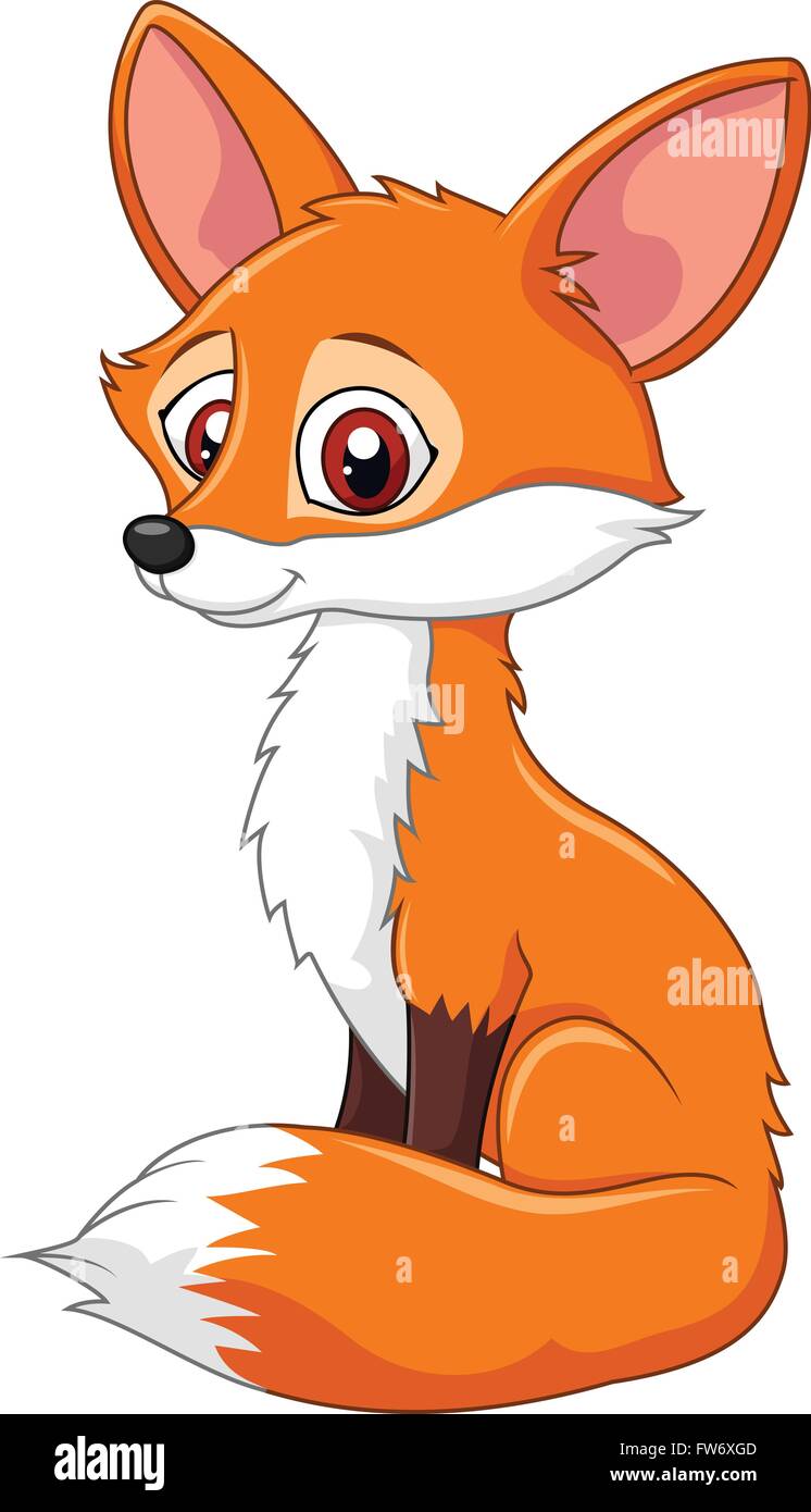 Karikatur lustige Fuchs sitzen isoliert auf weißem Hintergrund Stock ...