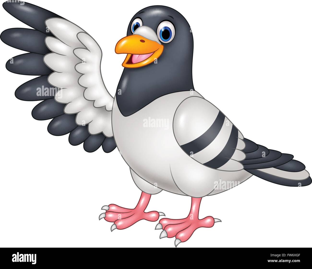 Cartoon, lustige Taube Vogel präsentiert isoliert auf weißem ...