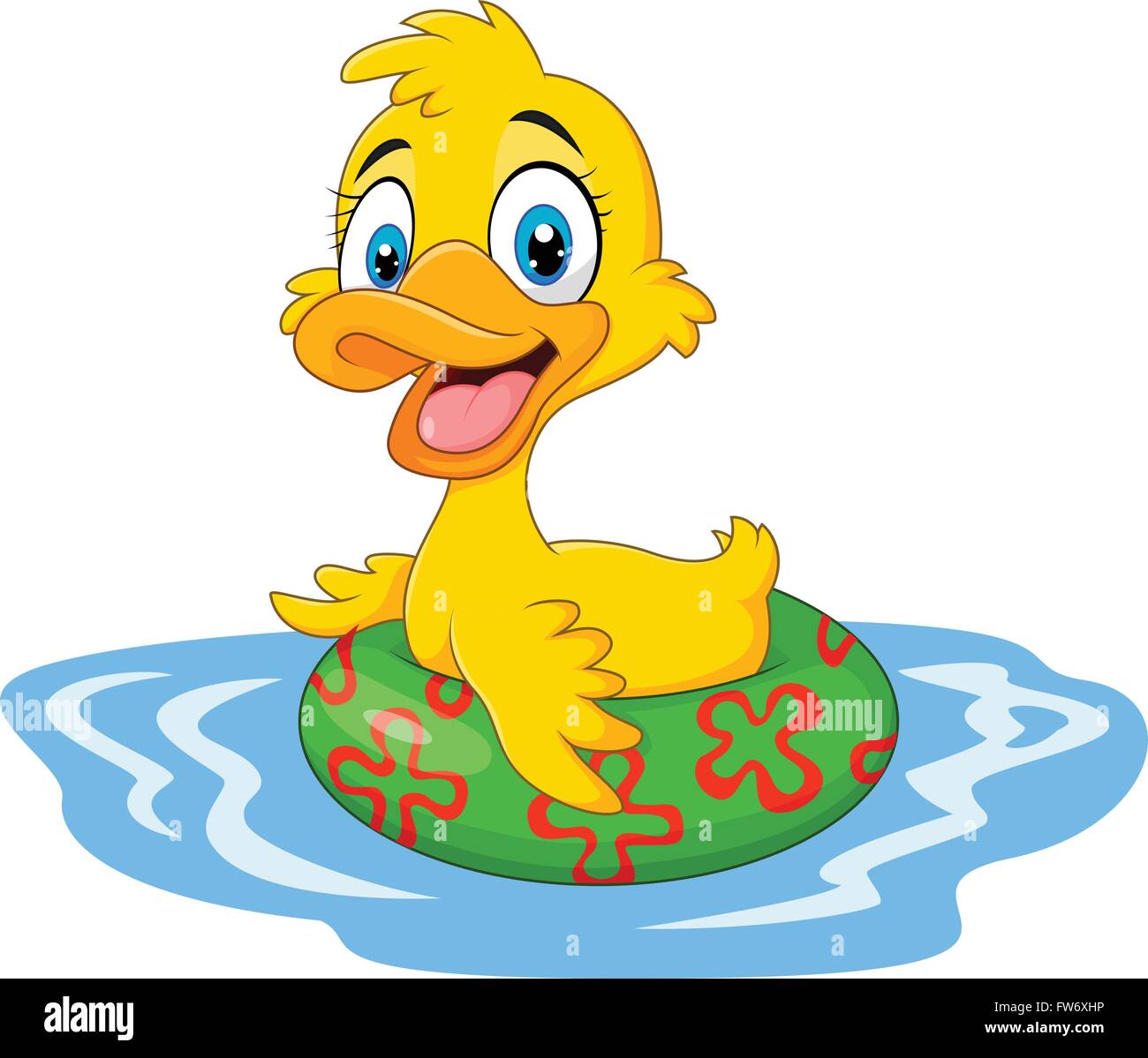 Karikatur lustige Ente schwimmend mit aufblasbaren ring Stock ...