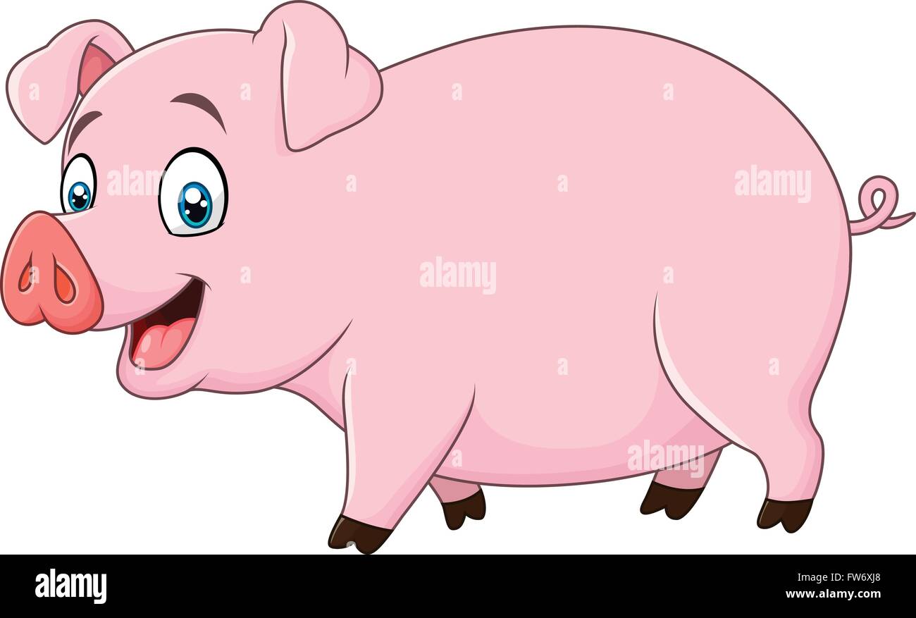 Cartoon glückliches Schwein isoliert auf weißem Hintergrund Stock ...
