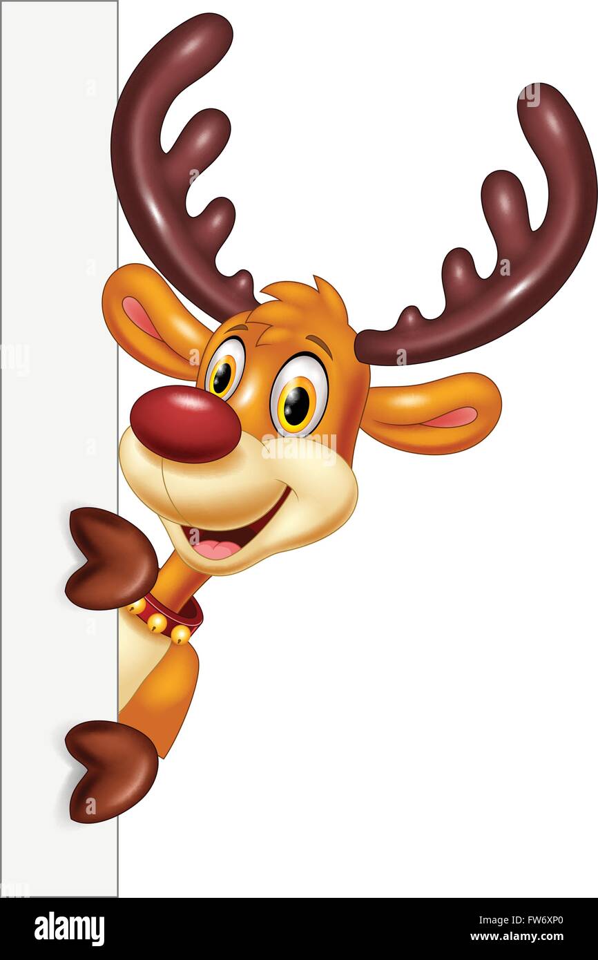 Cartoon-lustige Rehe halten leere Zeichen isoliert auf weißem ...