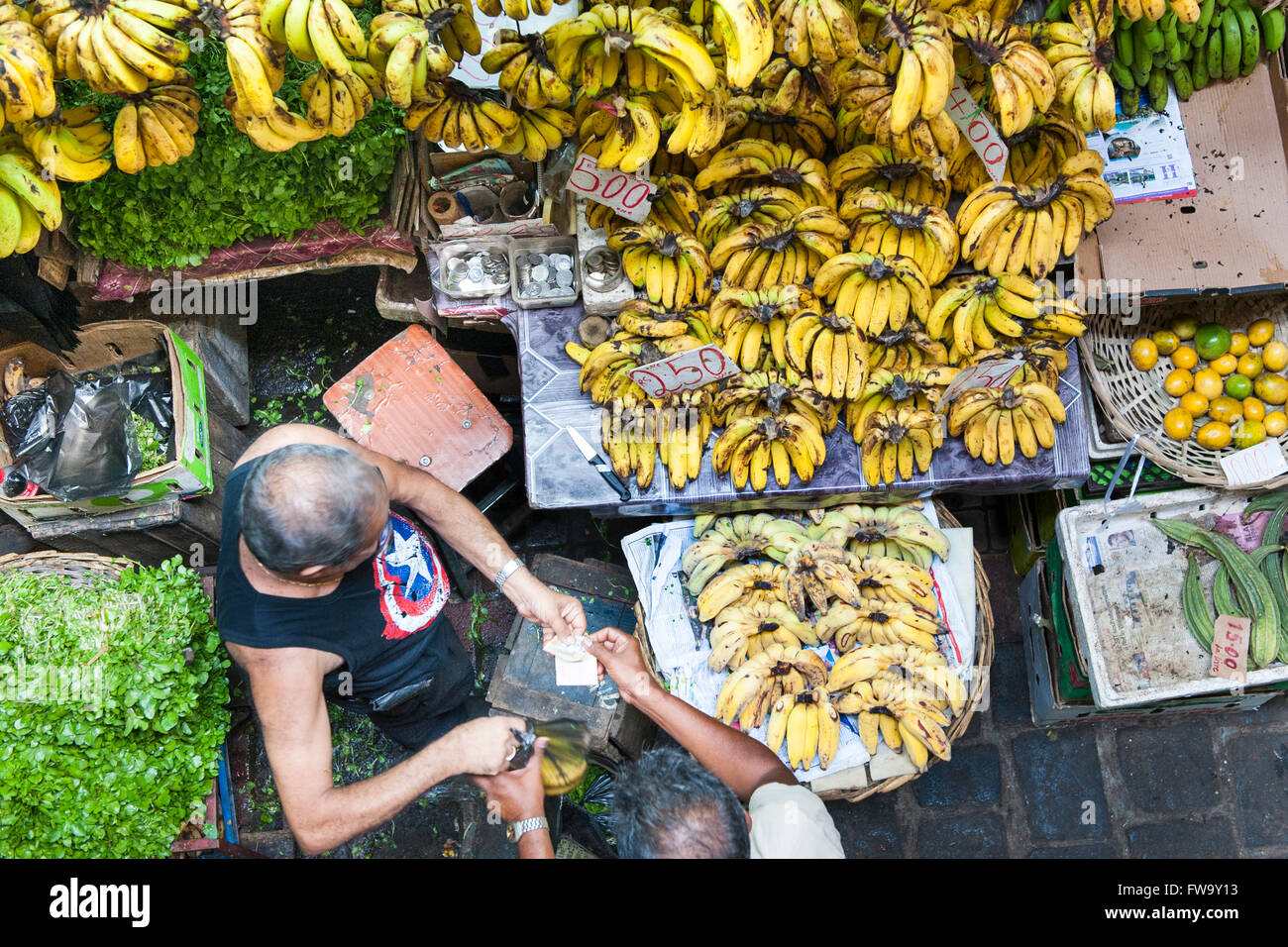 Banane-Anbieter auf dem Markt in Port Louis, der Hauptstadt von ...