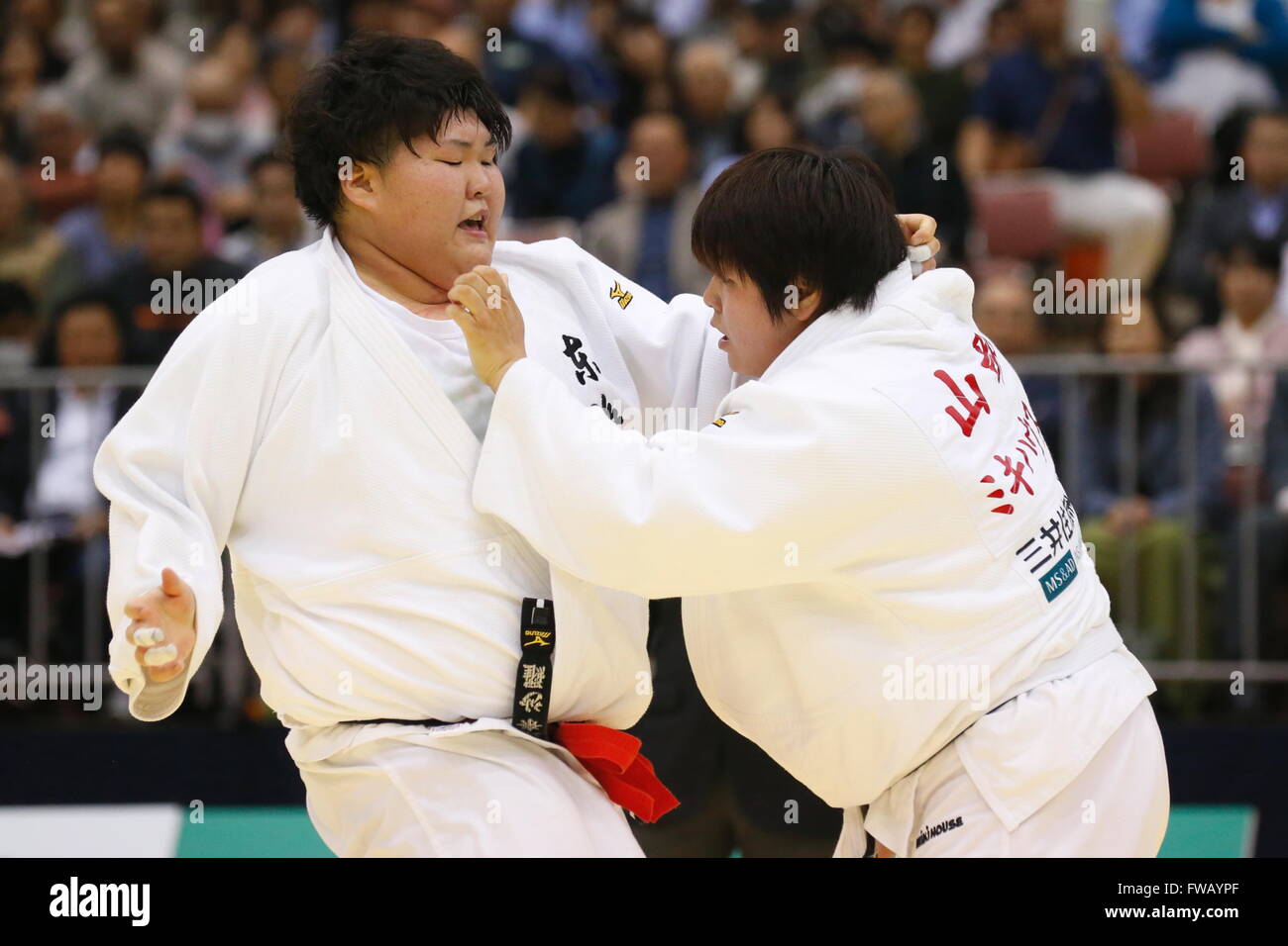 Fukuoka, Japan. 2. April 2016. (L-R) Sara Asahina, Kanae Yamabe Judo ...