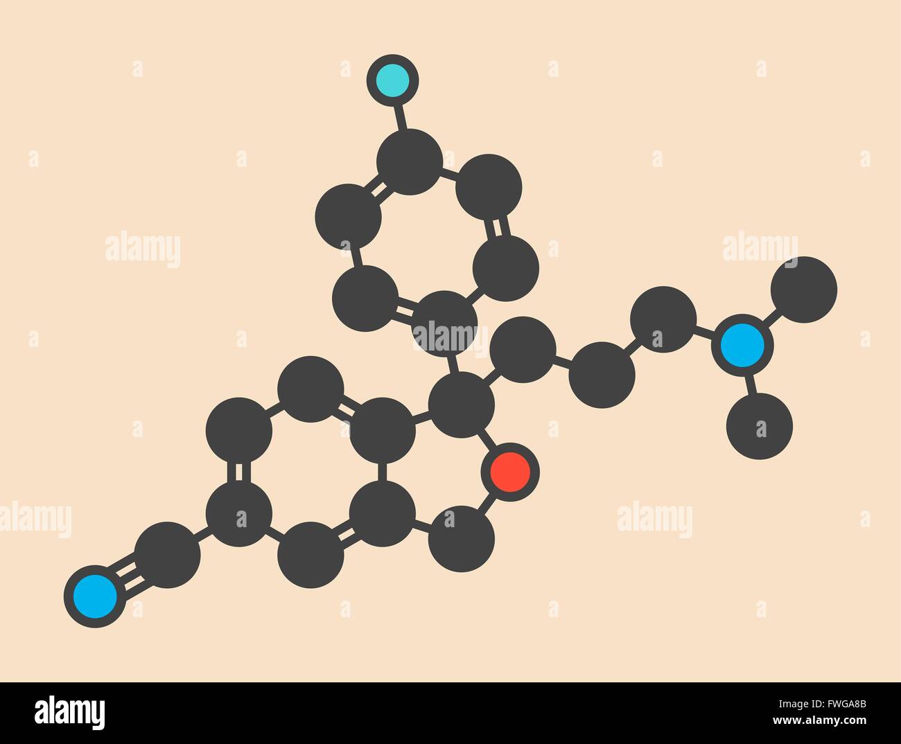 Citalopram Antidepressivum Molekül stilisierte Skelettformel (chemische ...