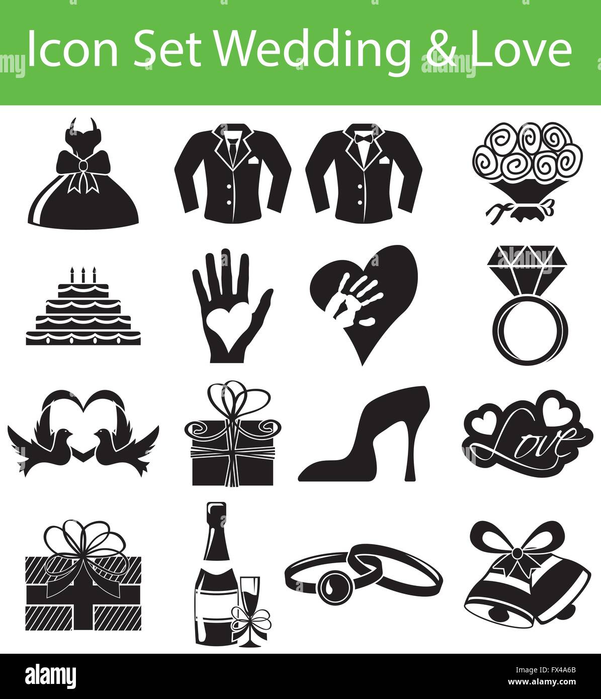 Icon Set Hochzeit und Liebe mit 16 Icons für den kreativen Einsatz in ...