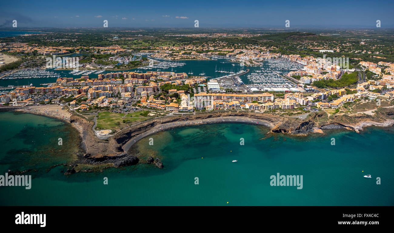 Luftbild, schwarzen Strand La Grande Conque, Küste und Strand von Cap d ...