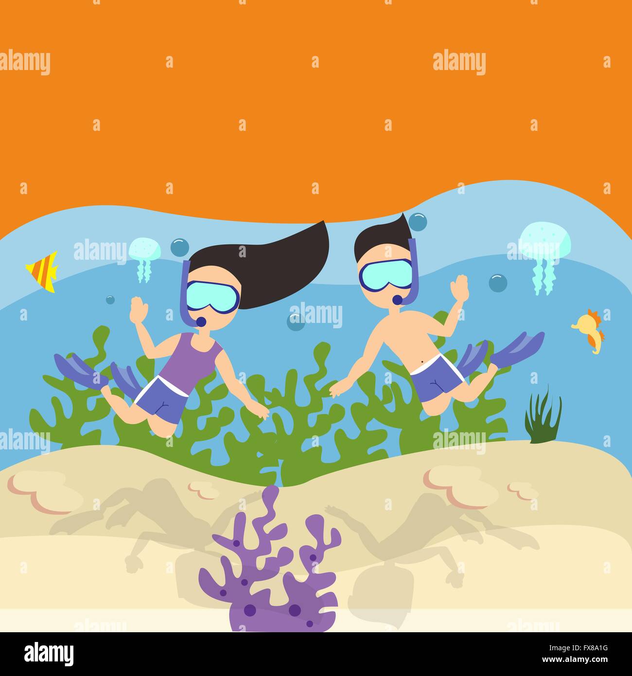 Cartoon illustration scuba diver girl -Fotos und -Bildmaterial in hoher ...