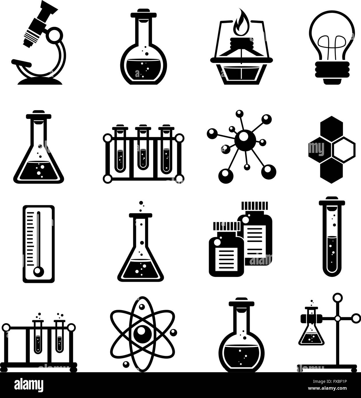 Chemie-Icons set schwarz Stock-Vektorgrafik - Alamy