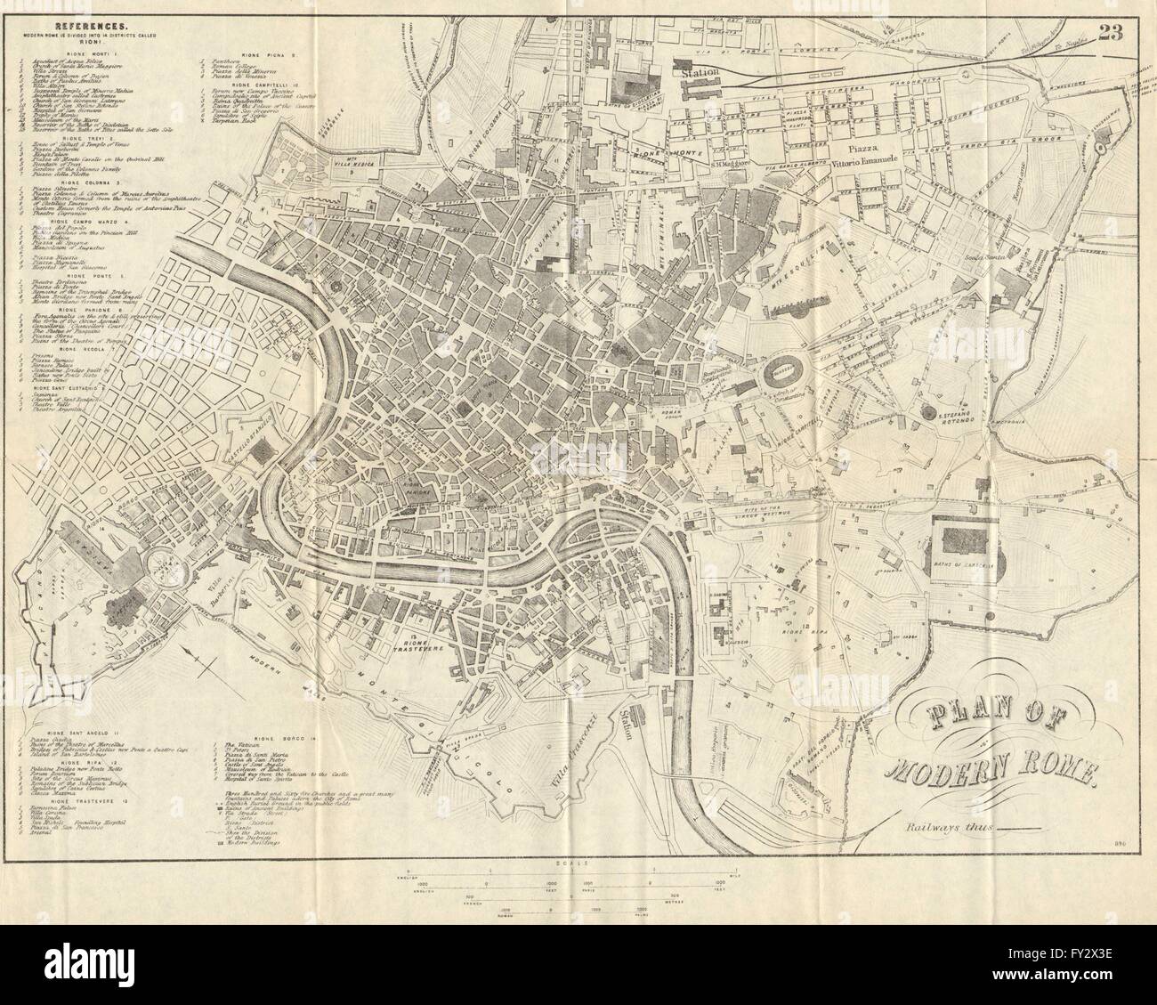 Rom-ROMA: Antike Stadtplan. Stadtplan. Italien. BRADSHAW, 1890 ...