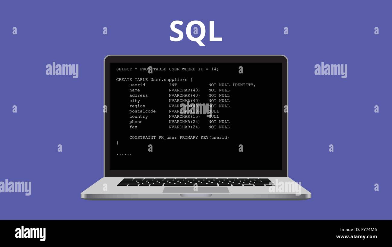 SQL-Syntax programmieren Abbildung mit Laptop und Code-Programm Stock-Vektorgrafik - Alamy
