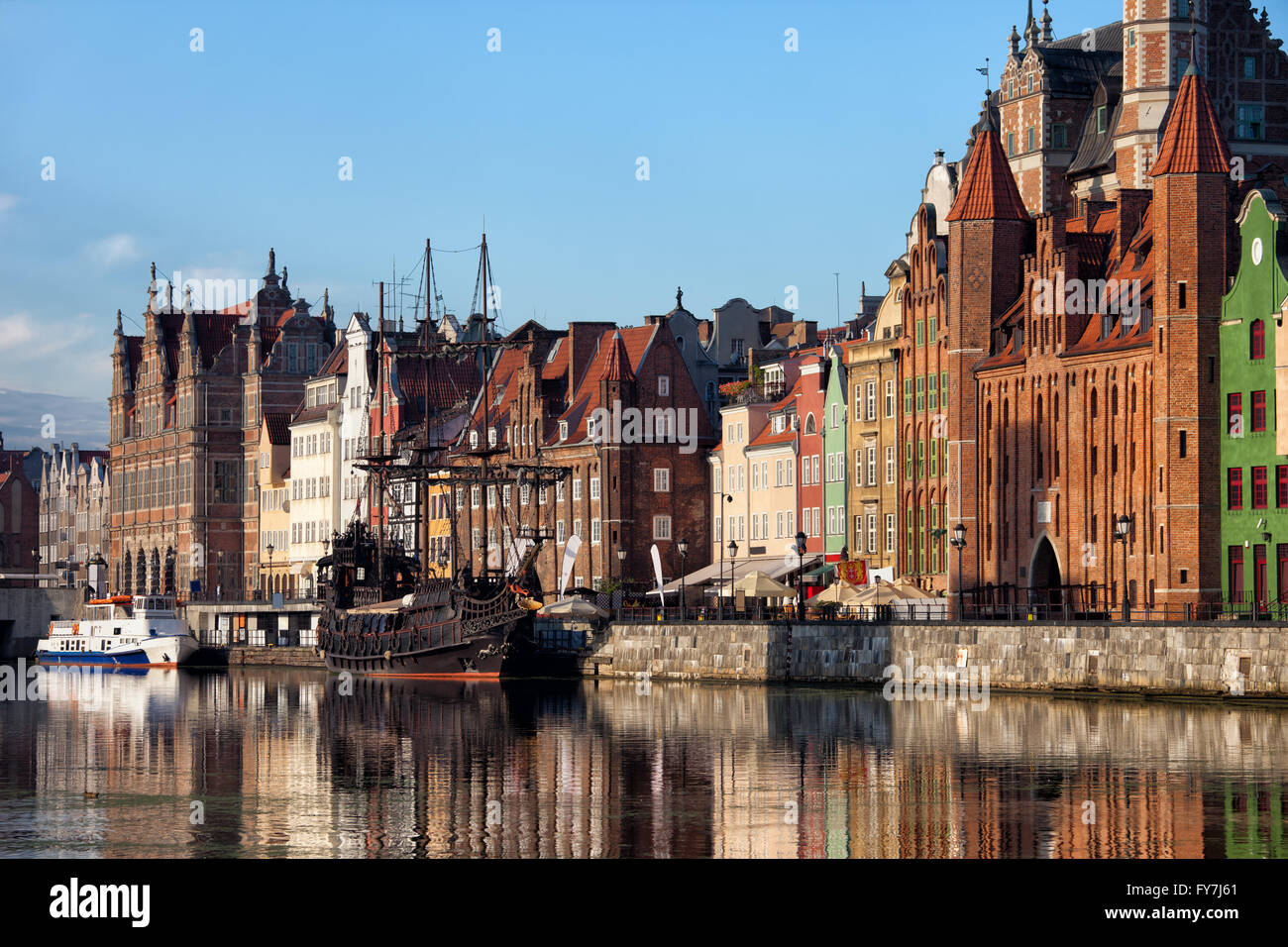Stadt Danzig in Polen, Skyline der Altstadt vom Mottlau Stockfotografie ...