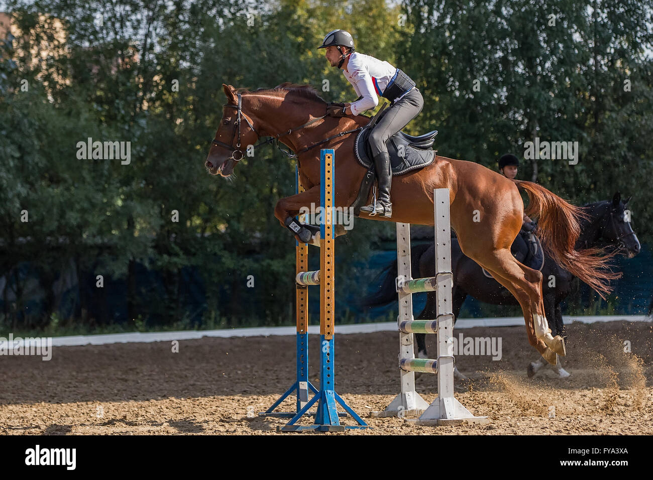 Reiter Reiten Springen Springen Springt Stockfotos & Reiter Reiten ...