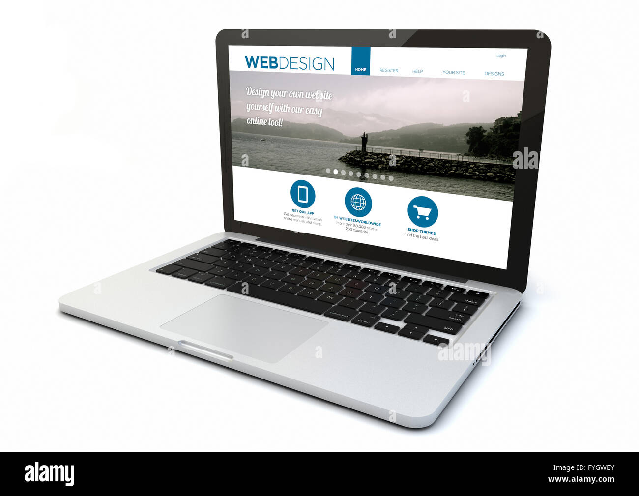 Rendern eines 3d generierte Computers mit Webdesign Website auf dem ...