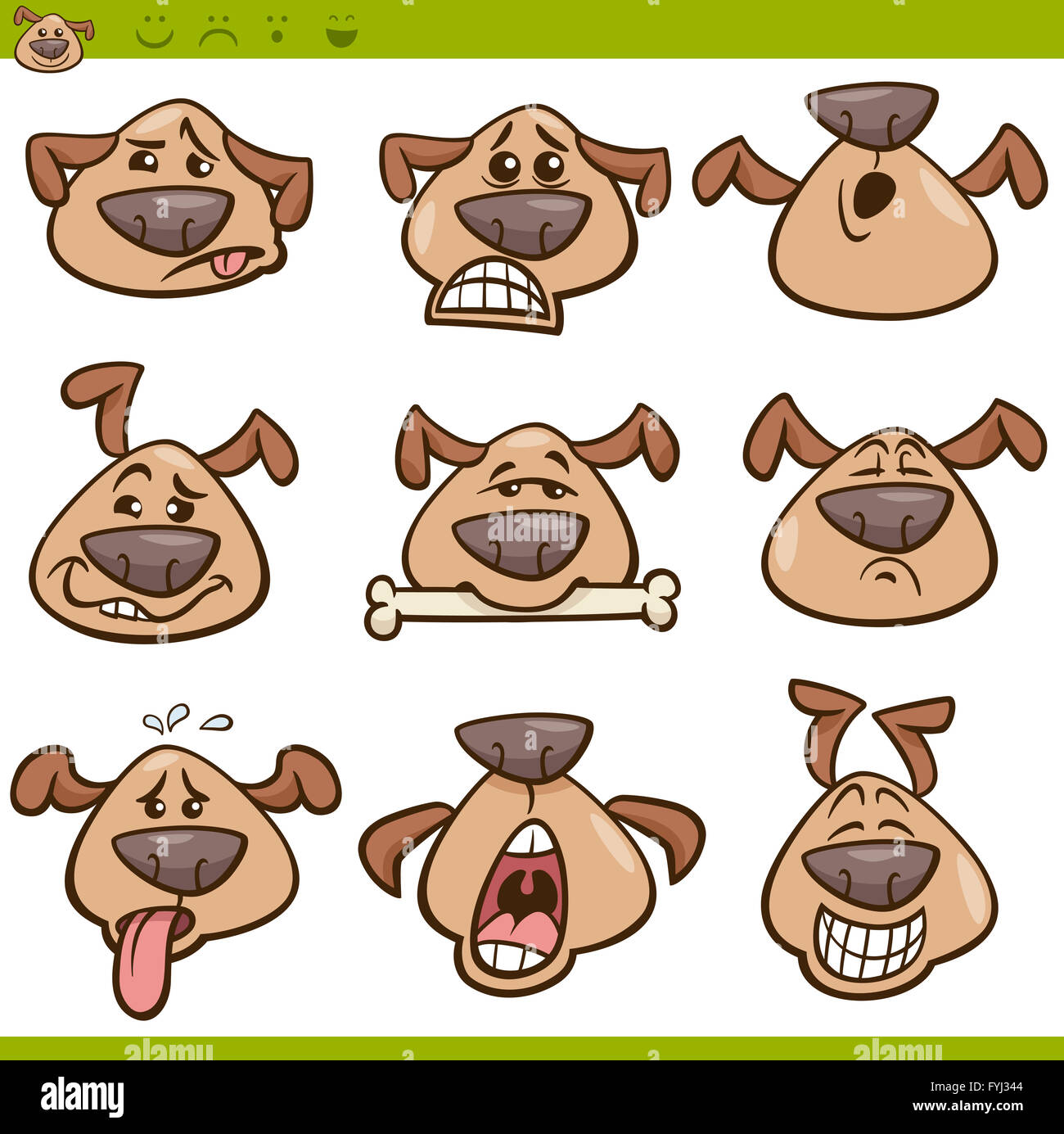 Hund-Emoticons cartoon Illustration Satz Stockfotografie - Alamy