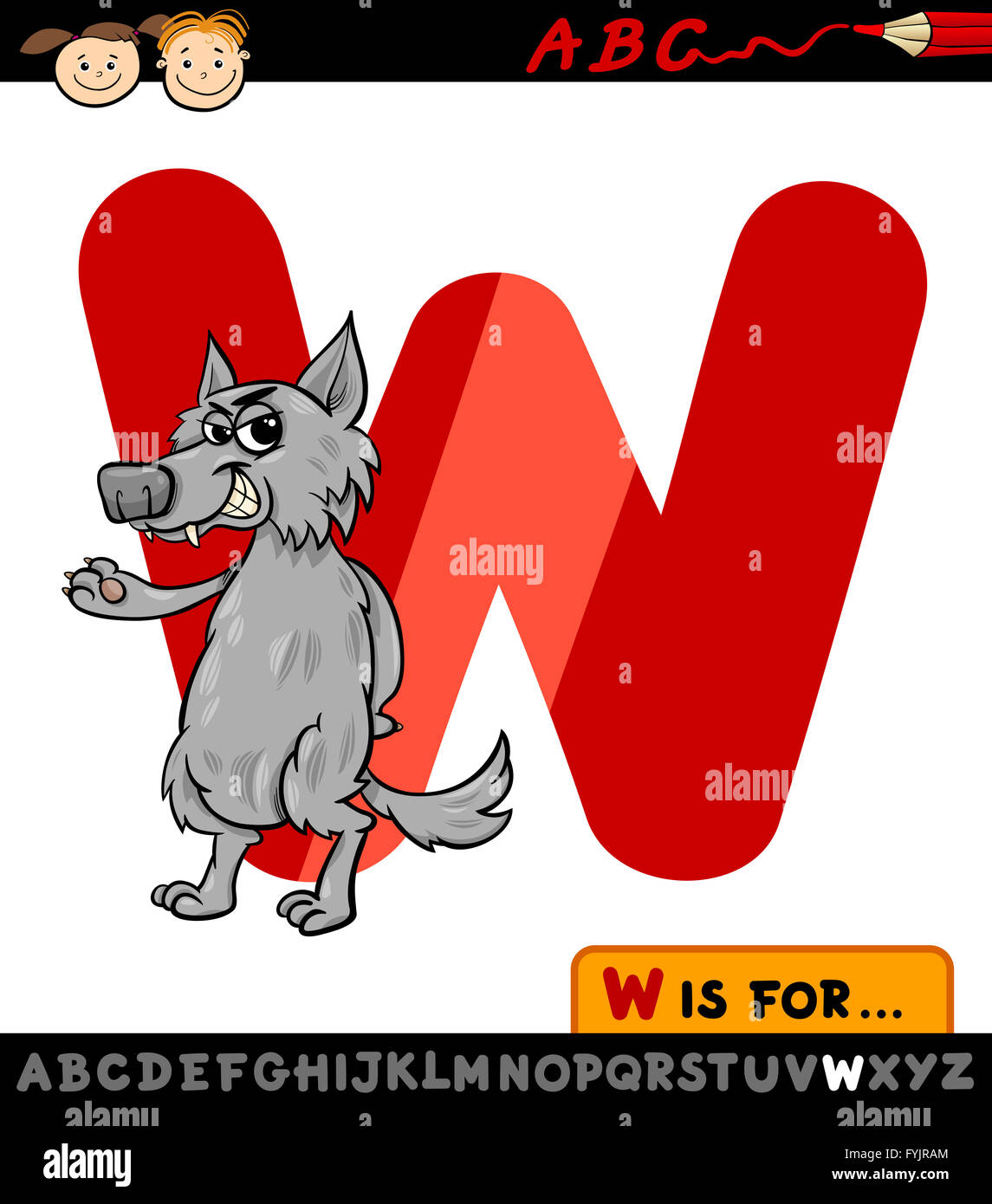 Buchstabe w mit Wolf Cartoon illustration Stockfotografie - Alamy