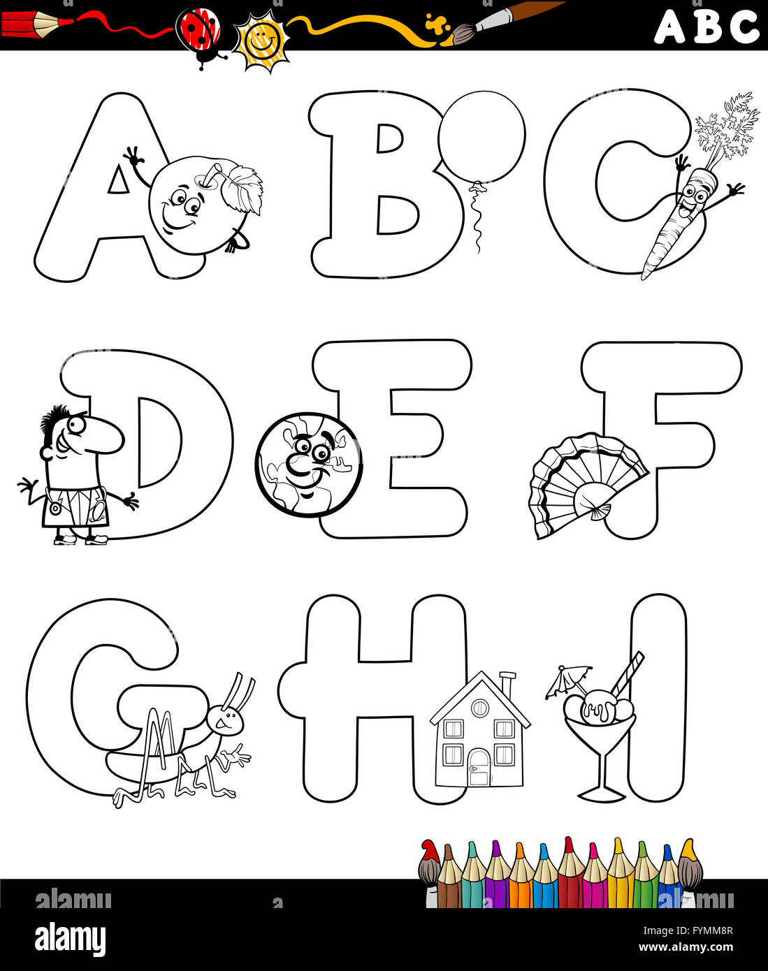 Cartoon school objects coloring page -Fotos und -Bildmaterial in hoher ...