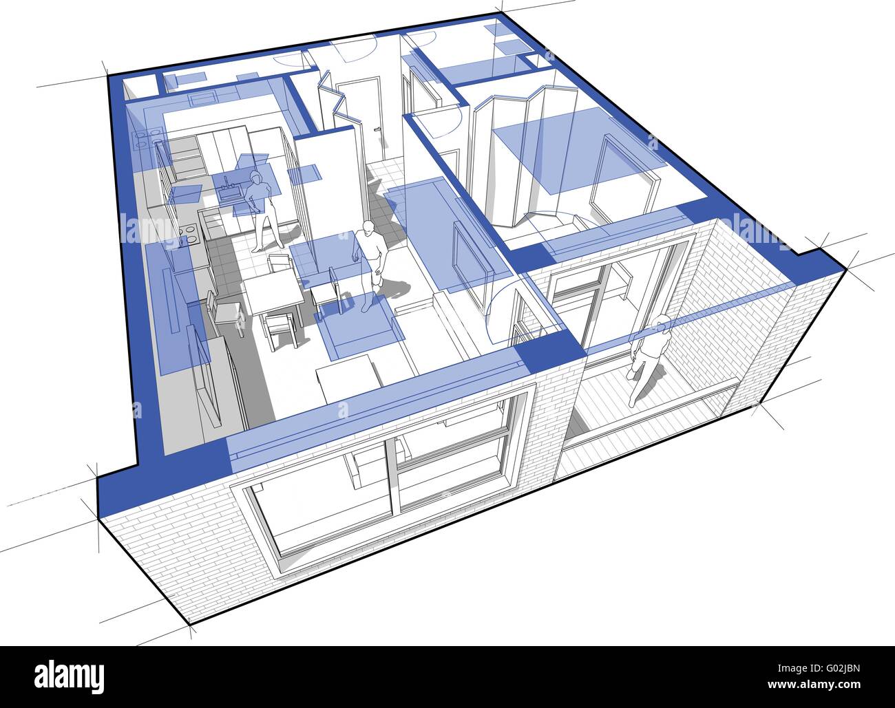 Perspektivischen Cutaway Diagramm einer Einzimmer-Wohnung komplett ...
