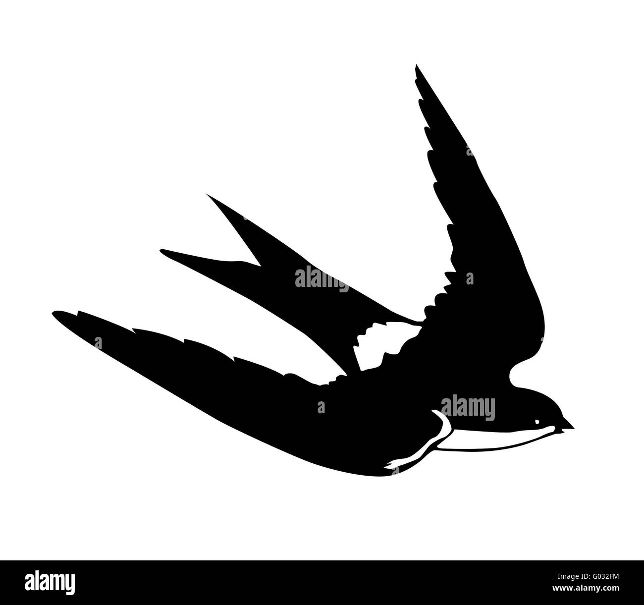 Vektor-Silhouette fliegende Schwalben auf weißem Hintergrund ...