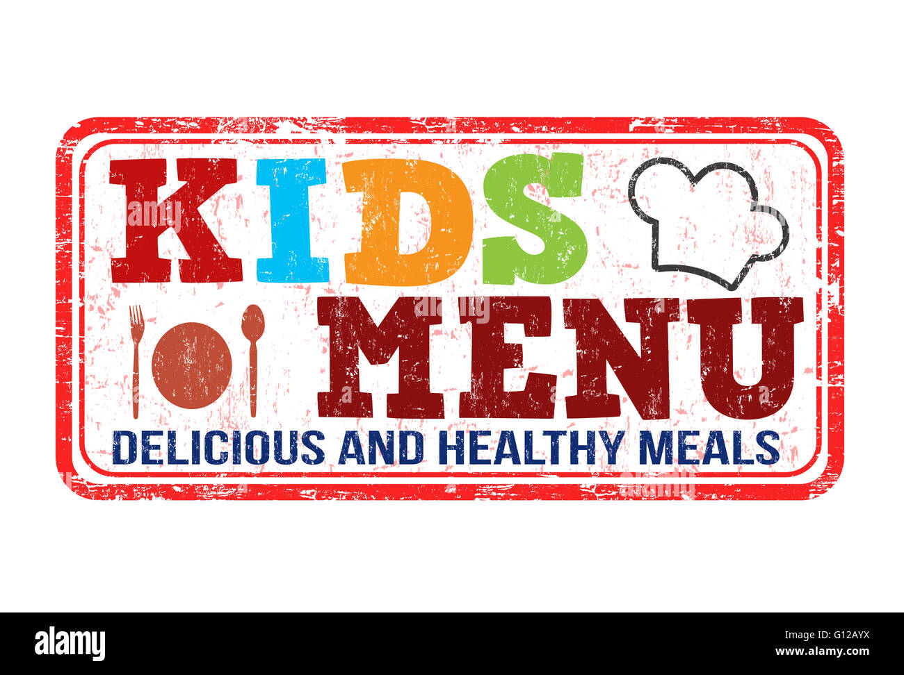Kinder Menü Grunge Stempel auf weißem Hintergrund, Vektor-illustration ...