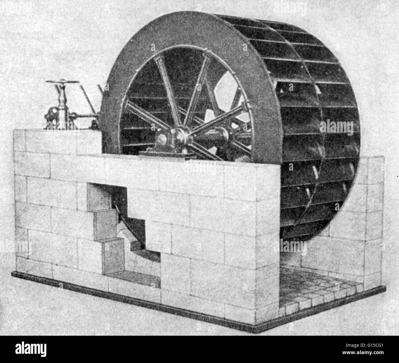 Die Poncelet Rad, 1826, eine Zeichnung von einem Modell in das ...