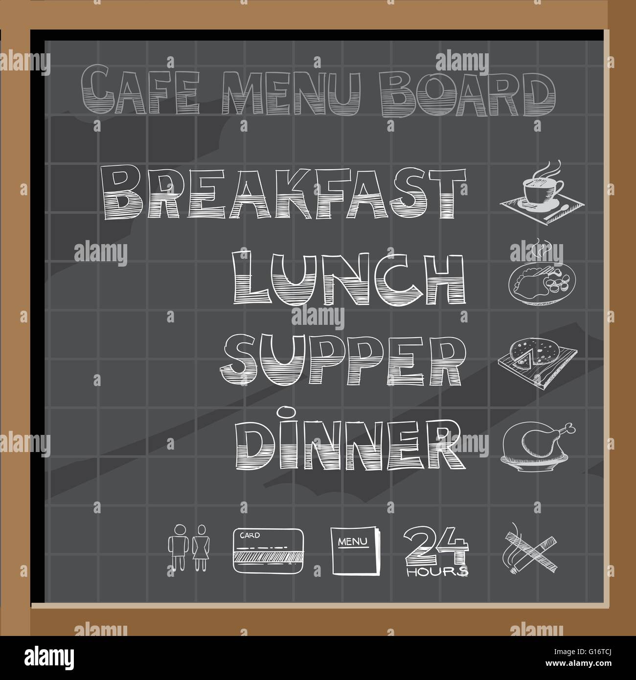 Handgezeichnete Café Menü Board Zeichen und Nahrung Sammlung an Tafel ...