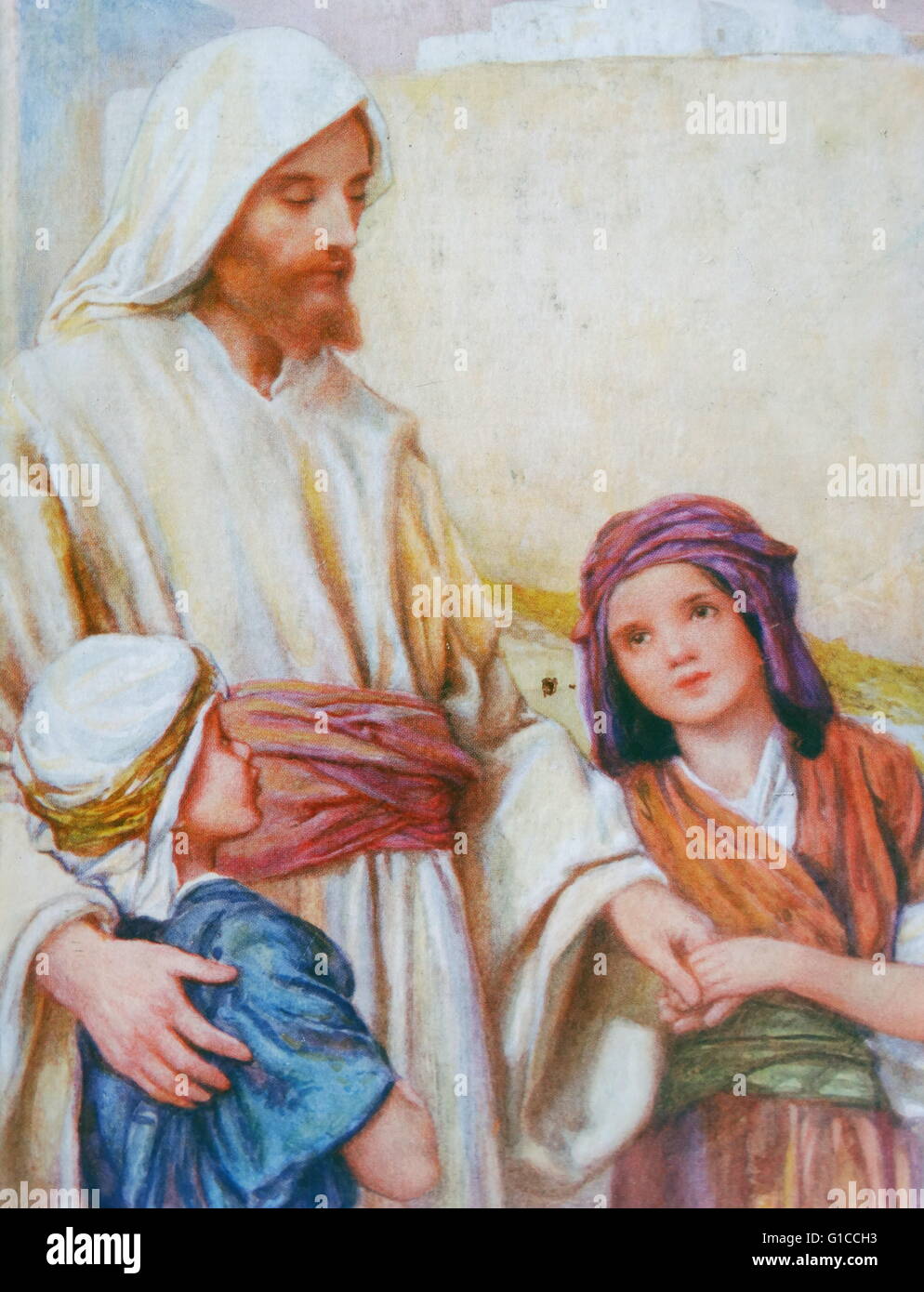 Jesus mit Kindern. Illustration von Arthur A. Dixon 1872-1959. Aus dem ...