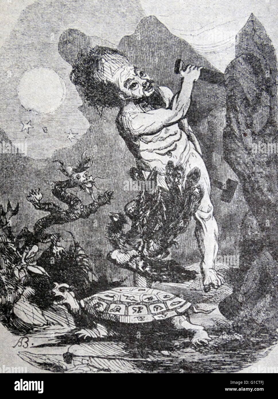 Nach einer primitiven chinesischen Mythos; zu Beginn der Zeit; das ...