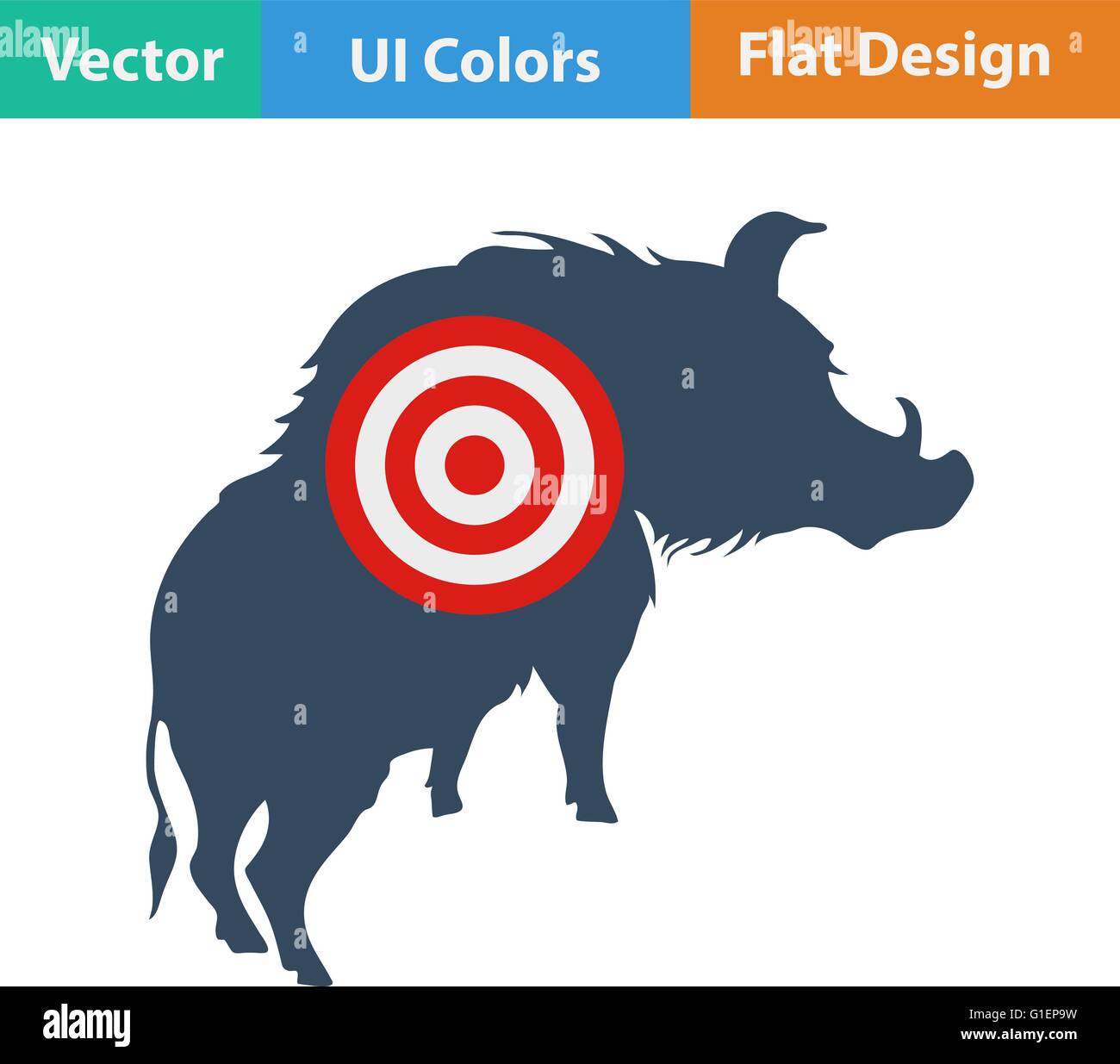 Flache Design-Ikone der Eber Silhouette mit Ziel in Ui-Farben. Vektor ...