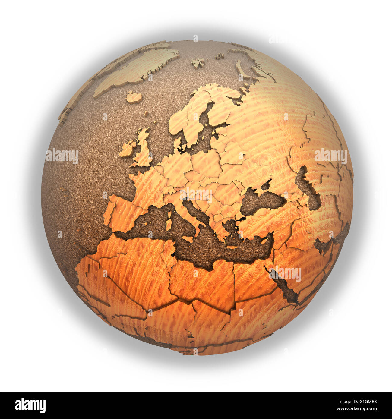 Europa am 3D-Modell des hölzernen Planeten Erde mit Ozeanen gemacht aus ...