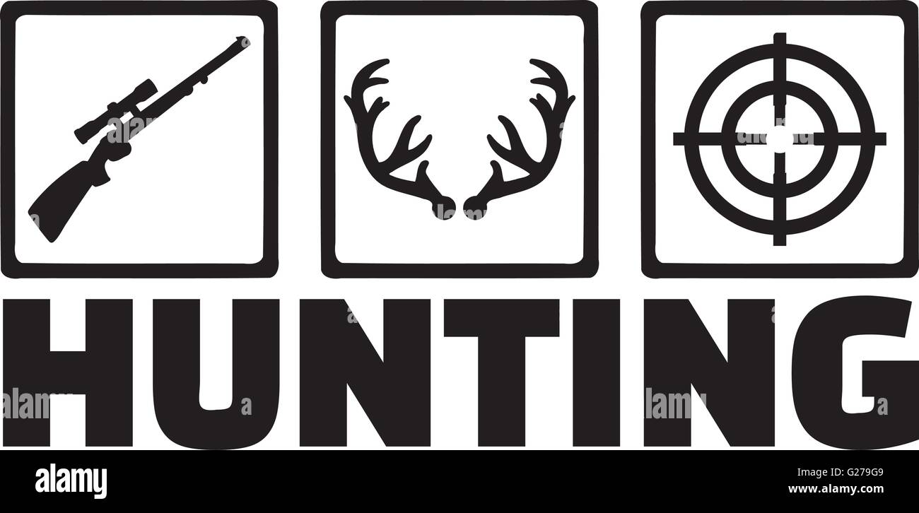 Jagd-Symbole mit word Stock-Vektorgrafik - Alamy