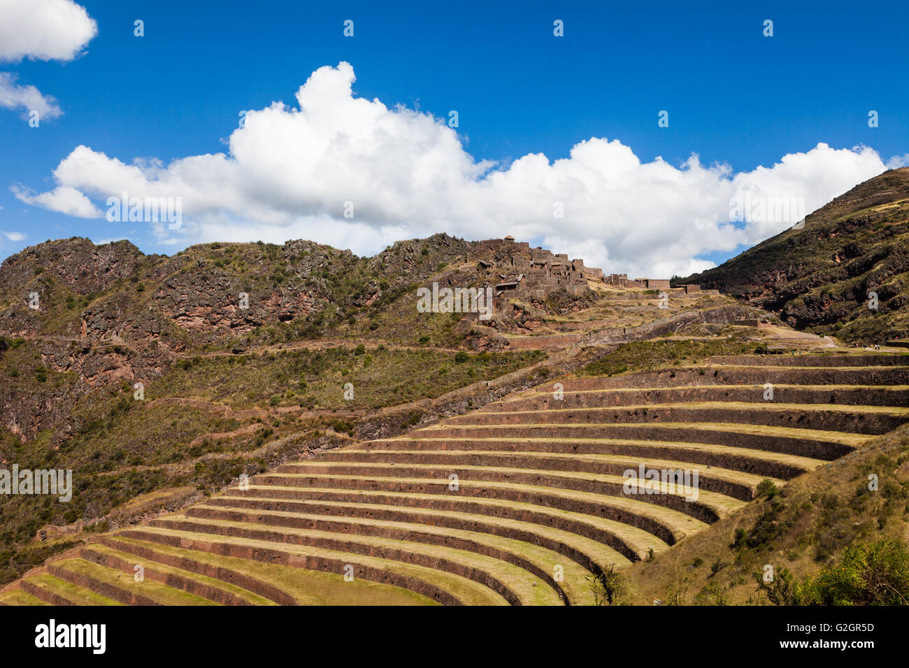 Inka landwirtschaftliche Terrassen an der Pisac Ruinen in das Heilige ...