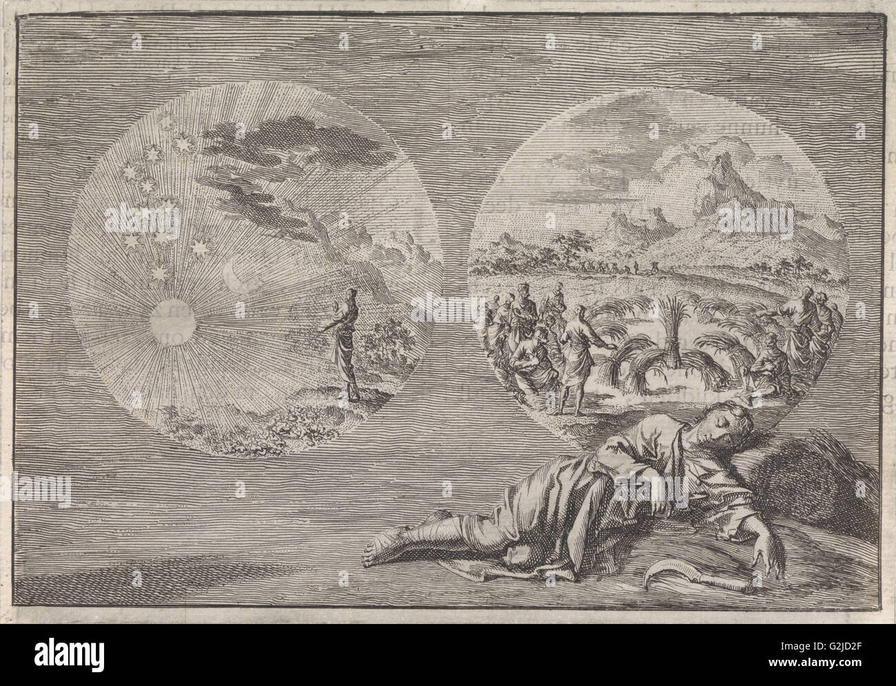 Dreams of Joseph, Jan Luyken, Pieter Mortier, 1704 Stockfotografie - Alamy
