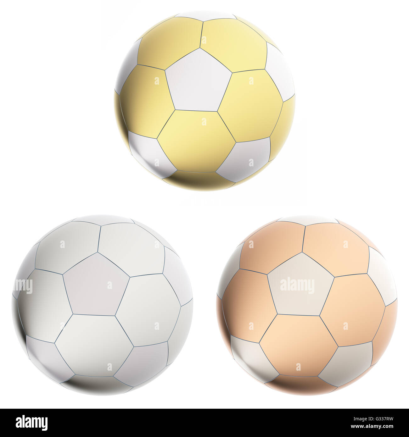 Fußball. Gold Silber und bronze Fußball. Isoliert auf weißem ...