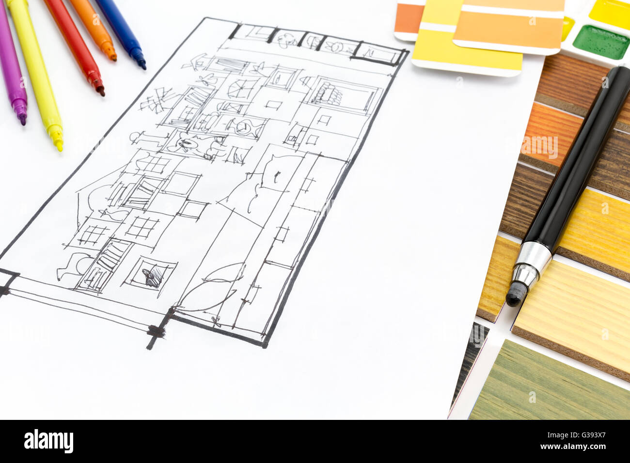 architektonische Planung von Interieur-Design mit Farbe Vorlagen und ...