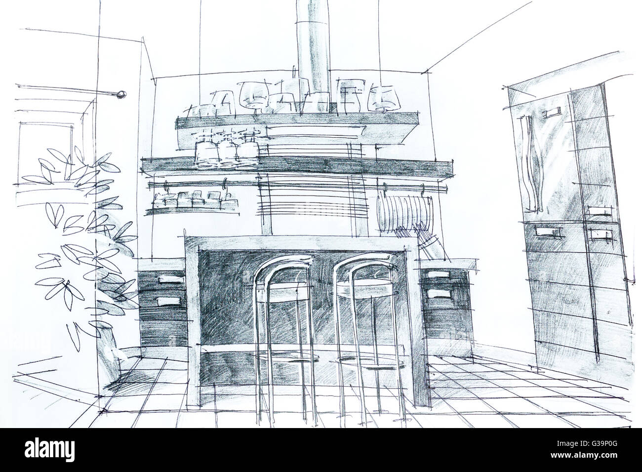 Hand drawing architectural perspective house -Fotos und -Bildmaterial ...