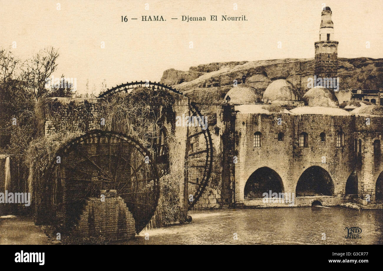 Hama, Syrien - die riesigen Wasserräder am Orontes River ...