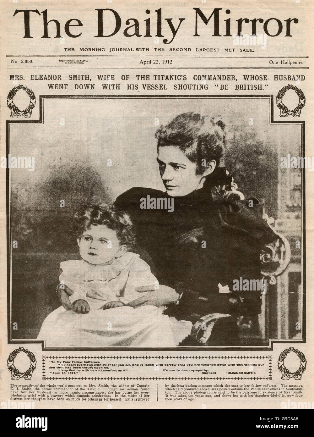 Originalkopie des Daily Mirror Zeitung - 22. April 1912 Ausgabe, ein ...