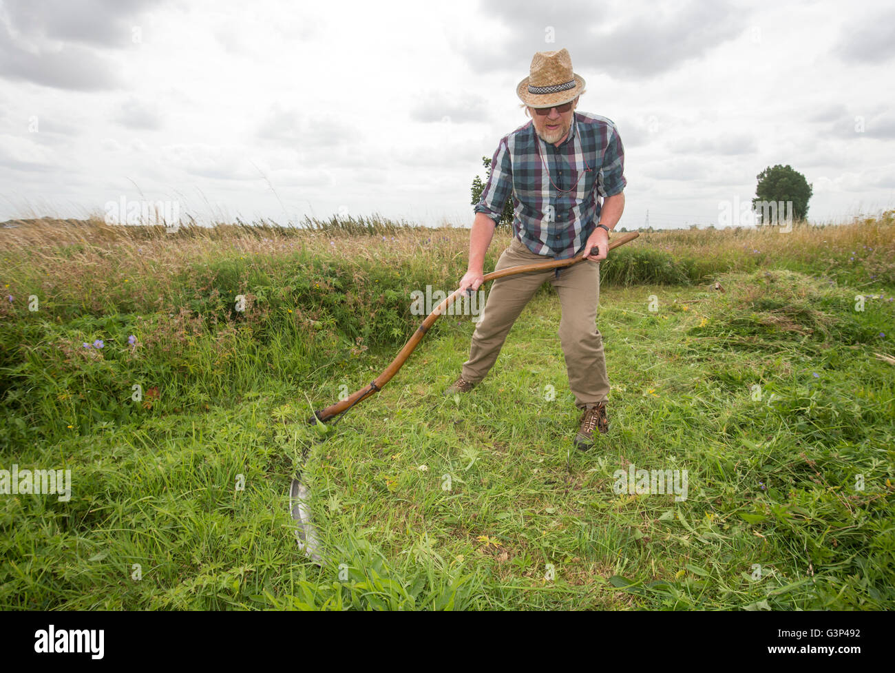 Ein bauer bei der ernte mit seiner sense im feld -Fotos und ...