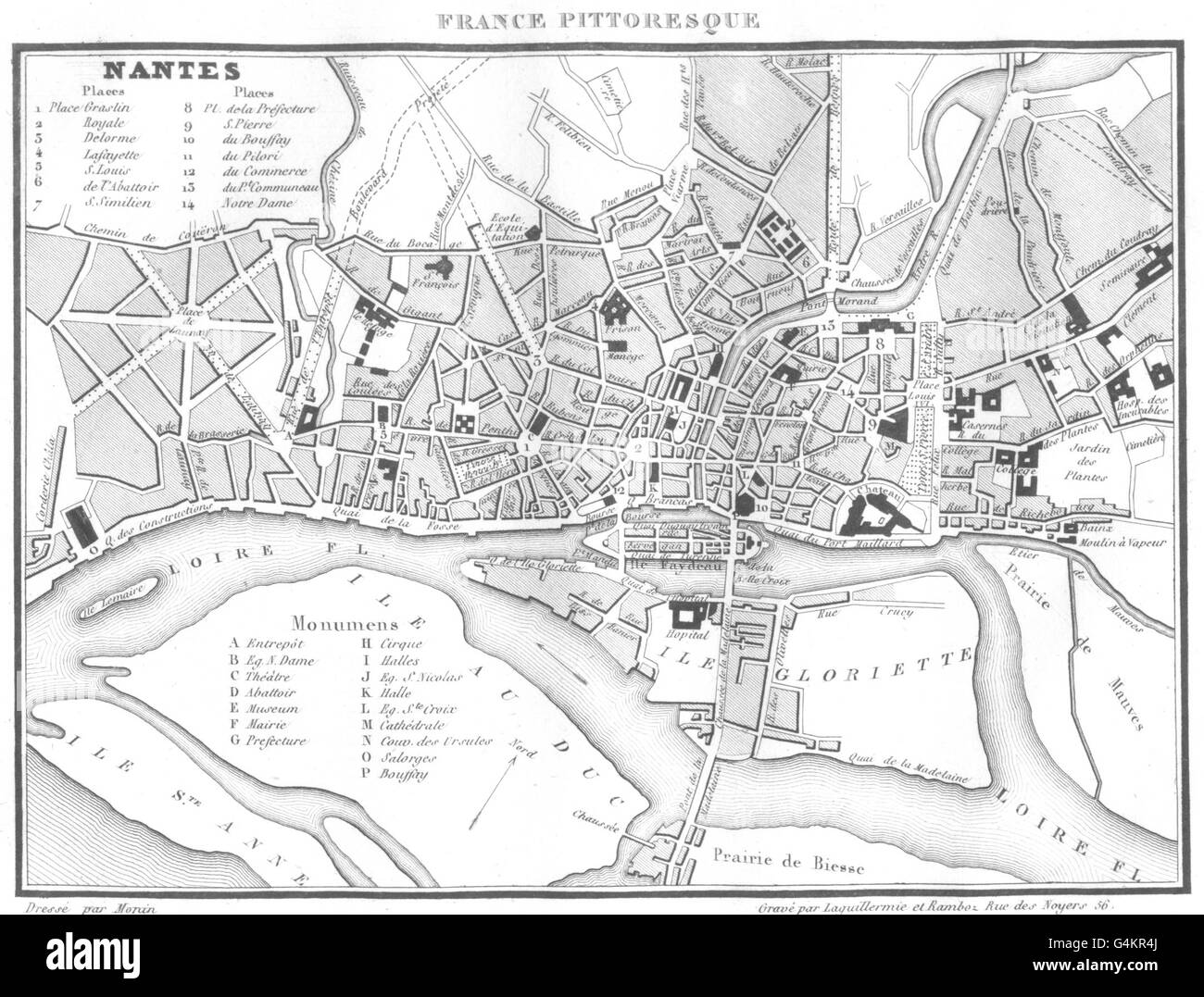 LOIRE-ATLANTIQUE: Stadt Stadtplan Nantes 1835 antike Karte ...
