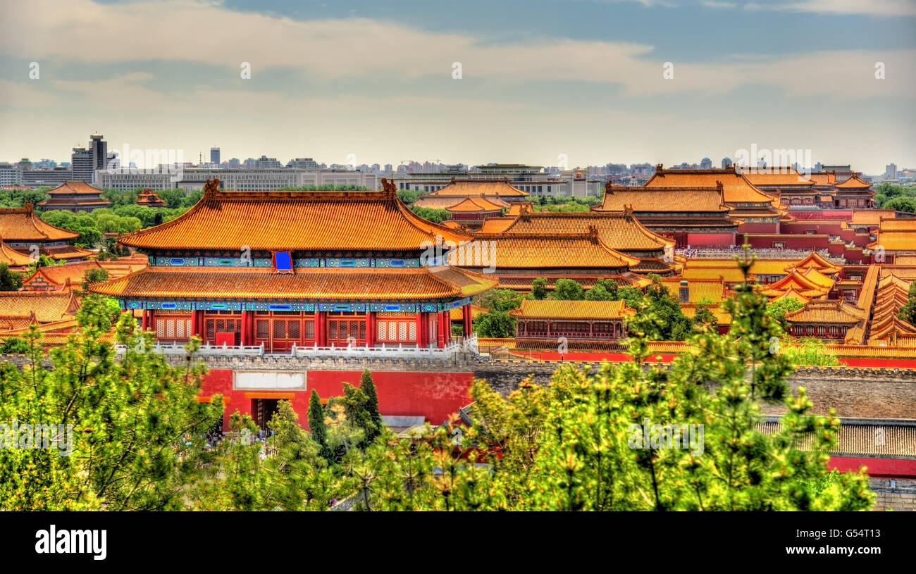 Luftbild auf verbotene Stadt vom Jingshan Park in Peking ...
