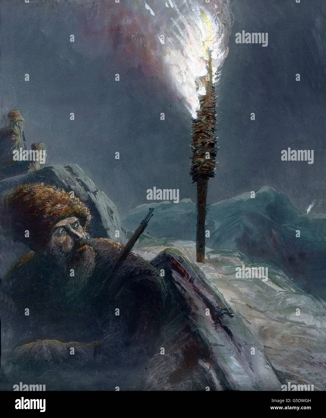 Nacht in Den Karpaten. Soldaten der Nacht in den Karpaten. Deutschland, Krieg, Weltkrieg, WWI, 1 ...