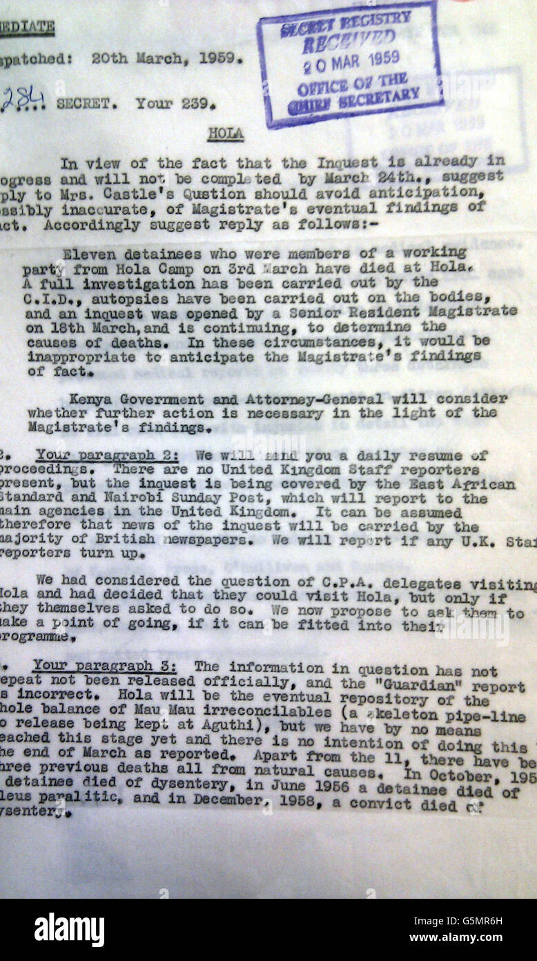 Geheime Akten zeigen Mau Mau Vertuschung Stockfotografie - Alamy