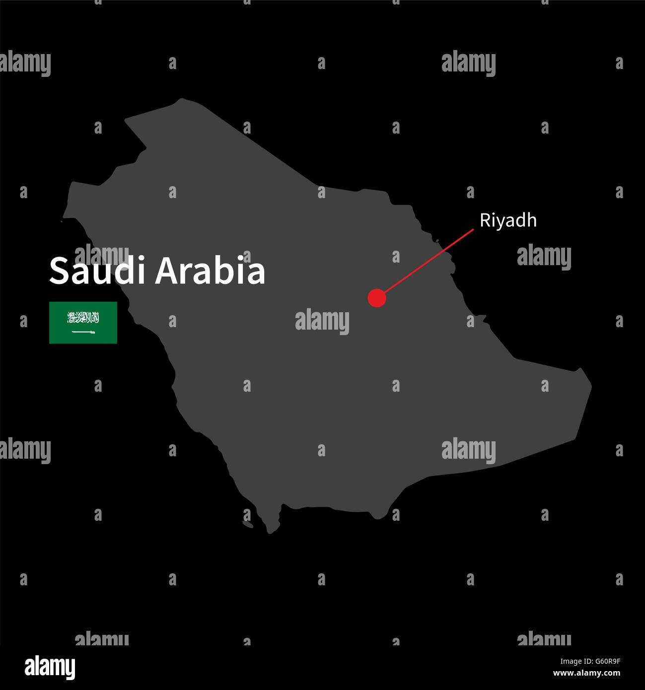 Detaillierte Karte von Saudi-Arabien und Hauptstadt Riad mit Flagge auf ...