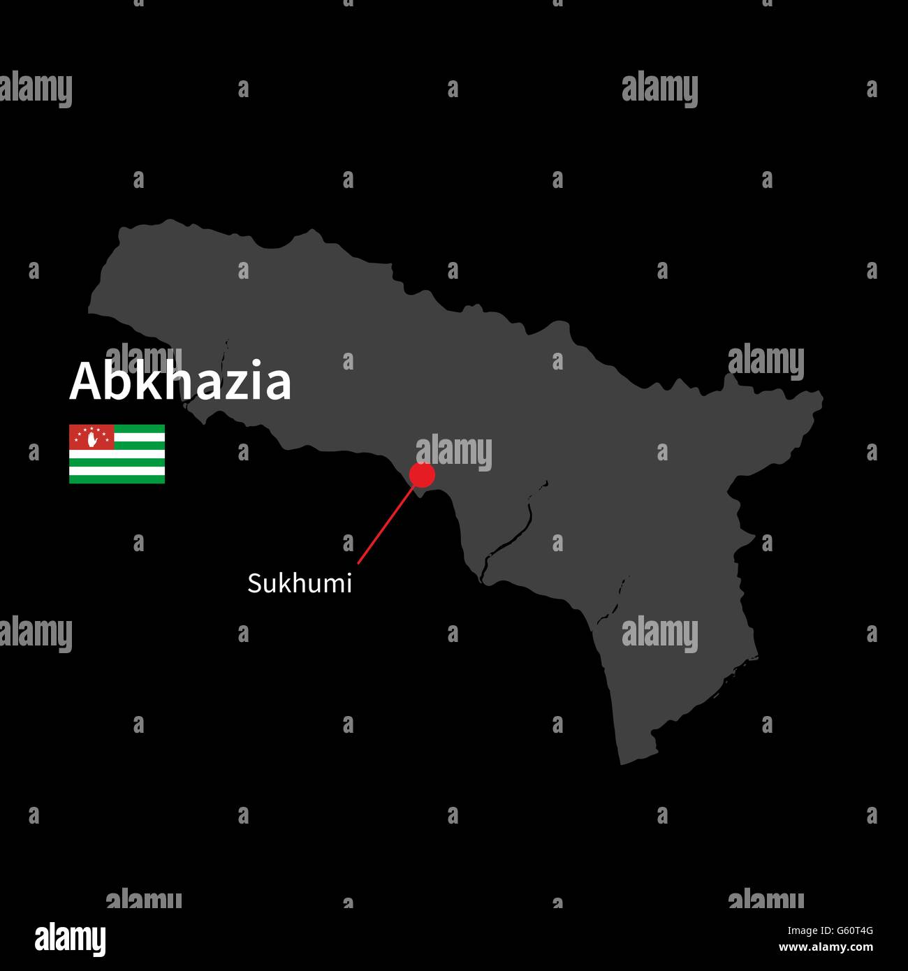 Detaillierte Karte von Abchasien und Hauptstadt Suchumi mit Flagge auf ...