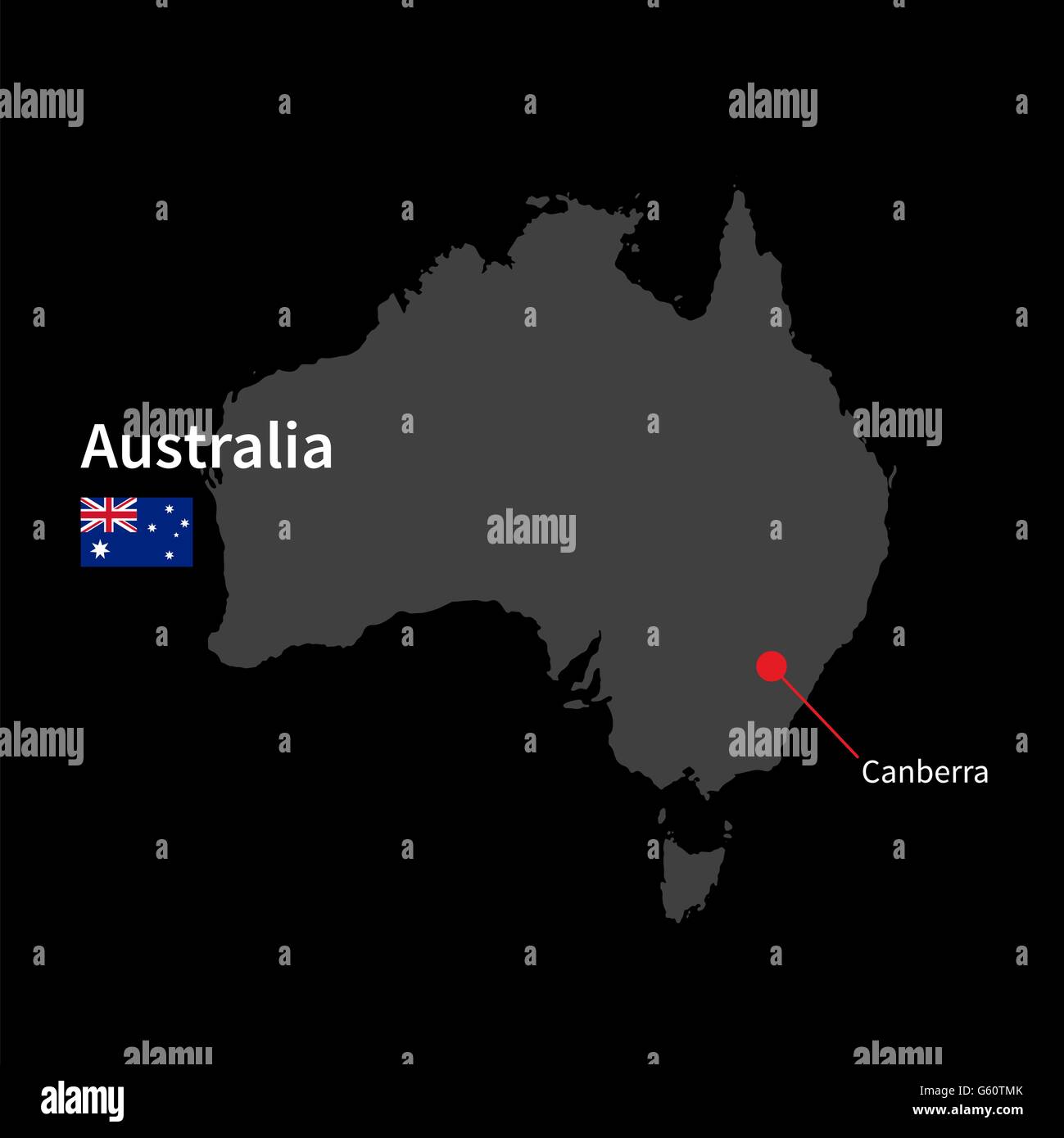 Detaillierte Karte von Australien und Hauptstadt Canberra mit Flagge ...