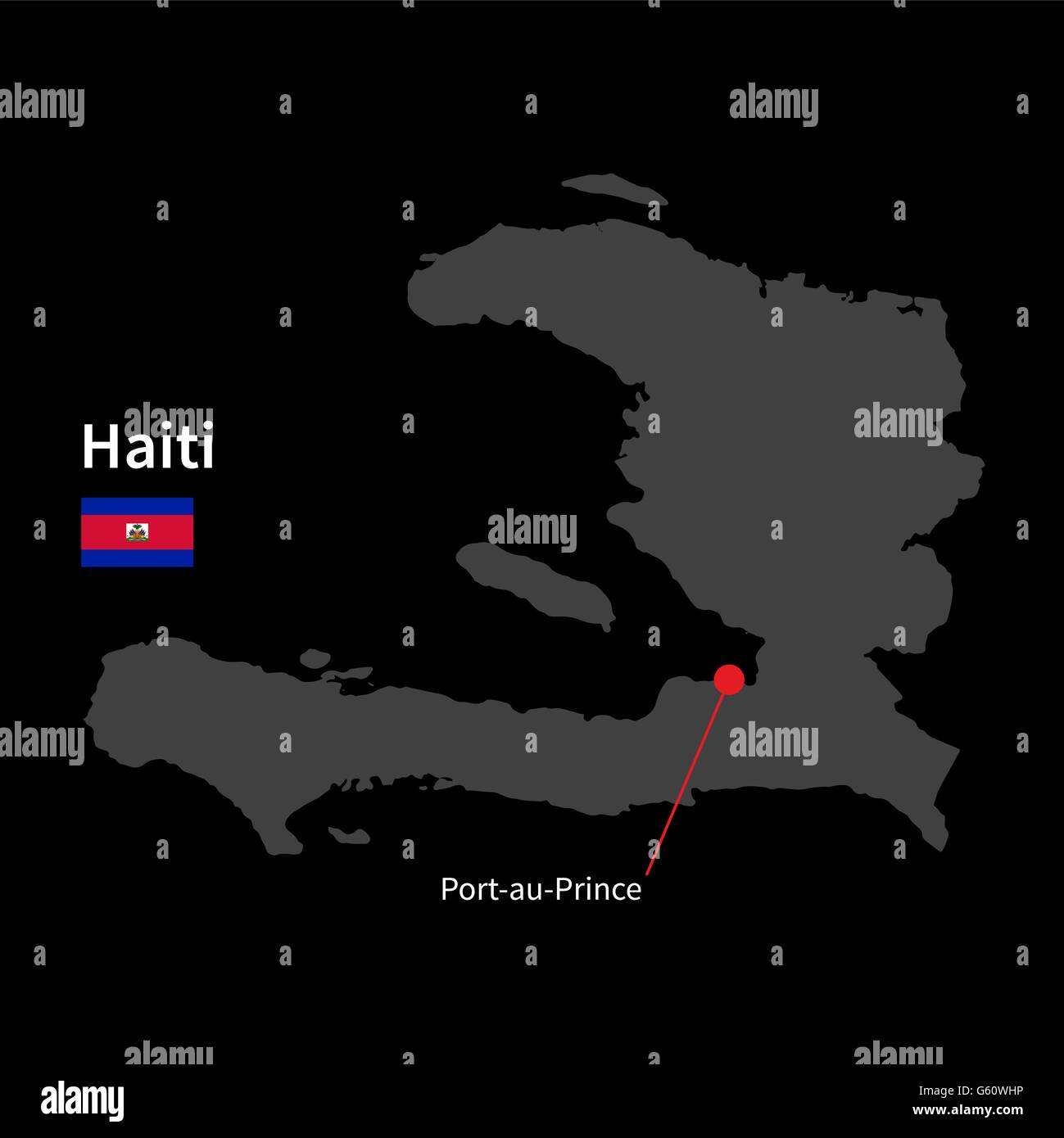 Detaillierte Karte von Haiti und Hauptstadt Port-au-Prince mit Flagge ...