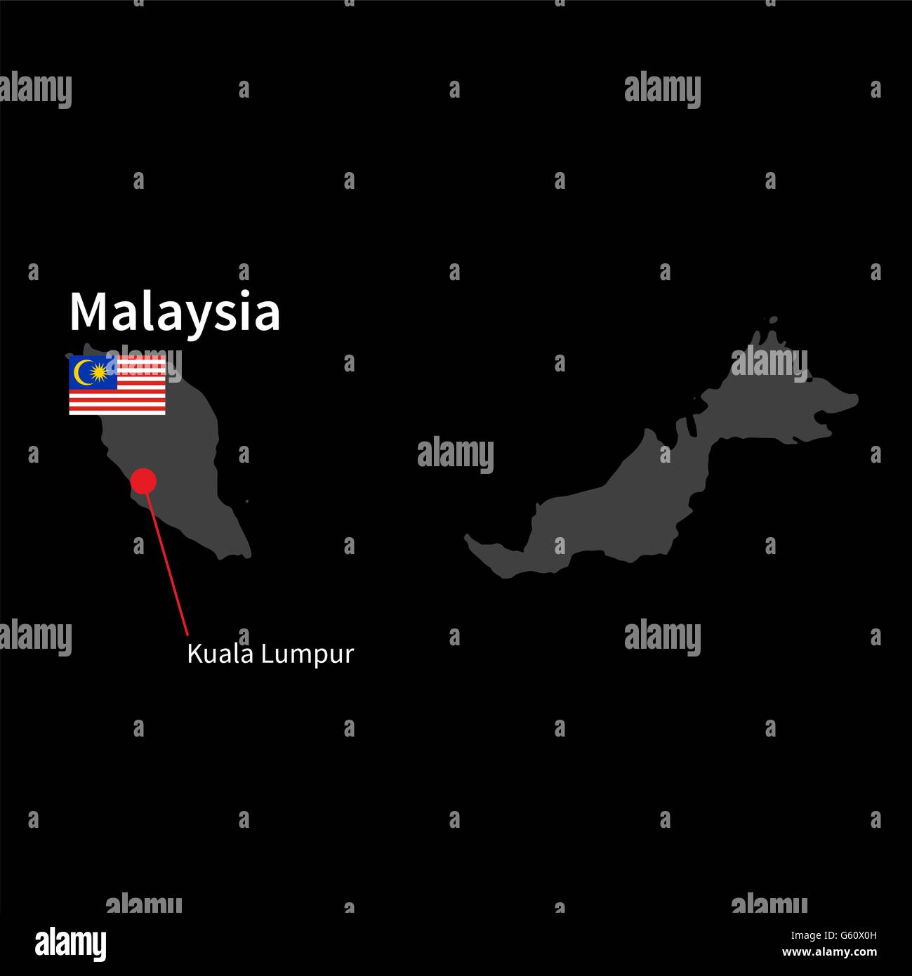 Detaillierte Karte von Malaysia und Hauptstadt Kuala Lumpur mit Flagge ...