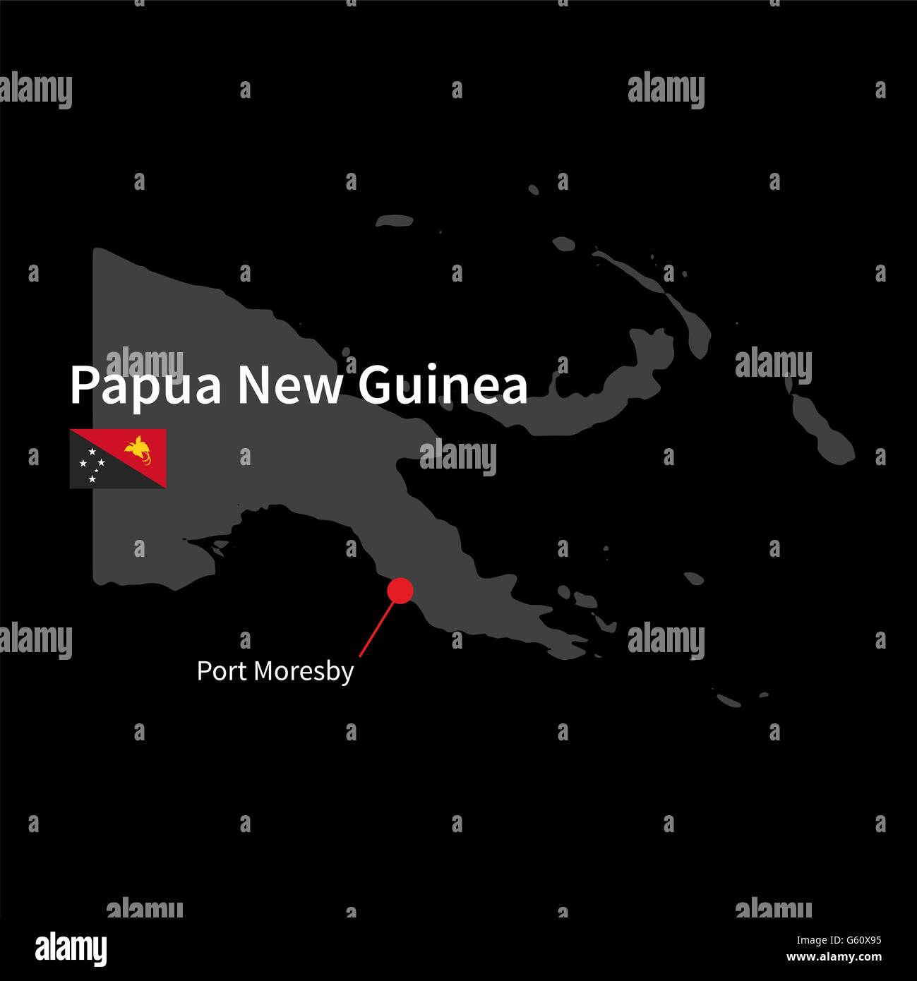 Detaillierte Karte von Papua-Neu-Guinea und Hauptstadt Port Moresby mit ...