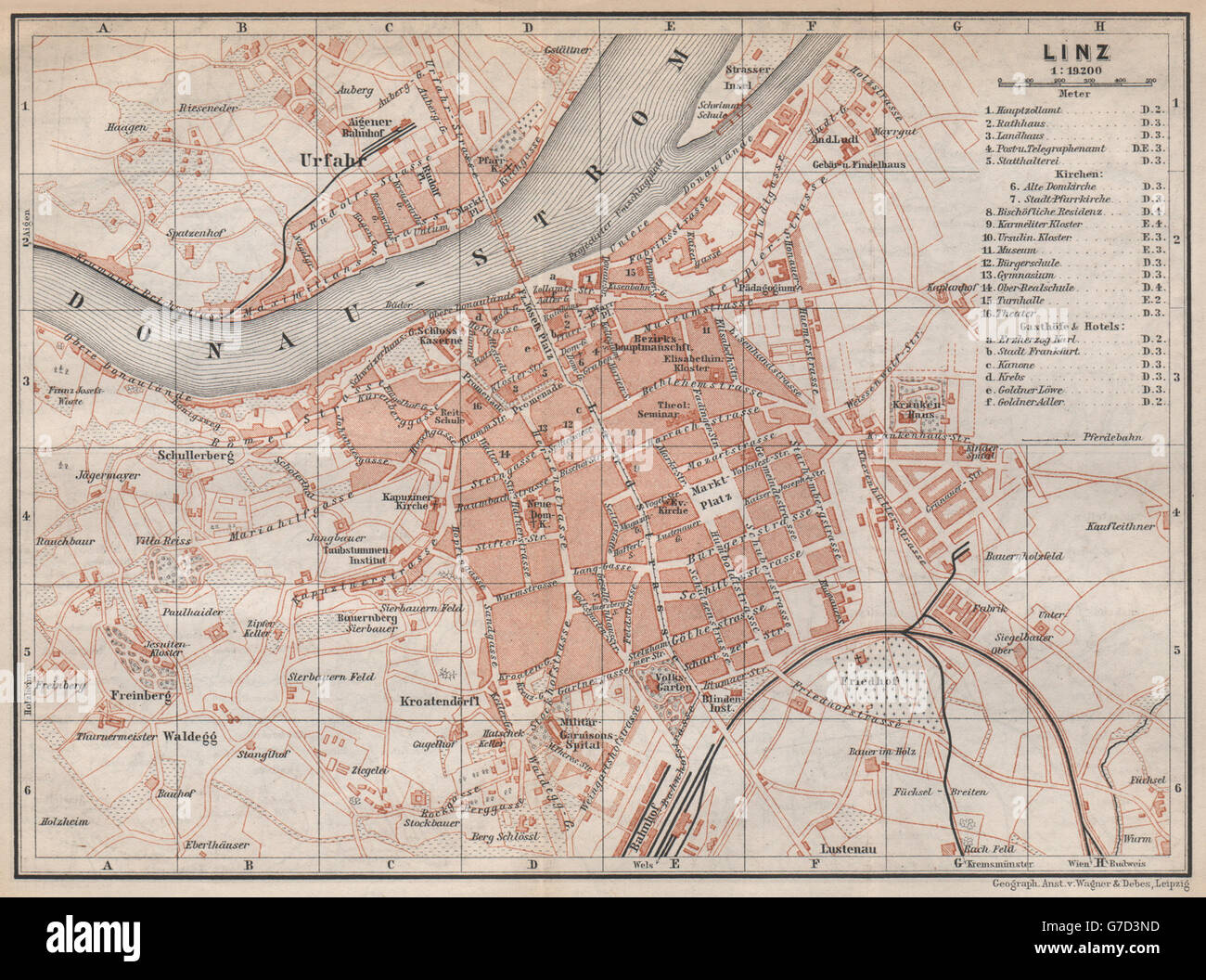 Linzer antiken Stadt Stadt Plan attraktivem. Österreich-Österreich Karte, 1896 alte Karte ...