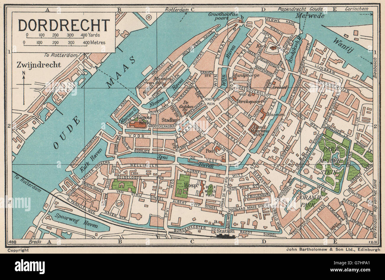 DORDRECHT. Karte Stadtplan Vintage Stadt. Niederlande, 1933 ...